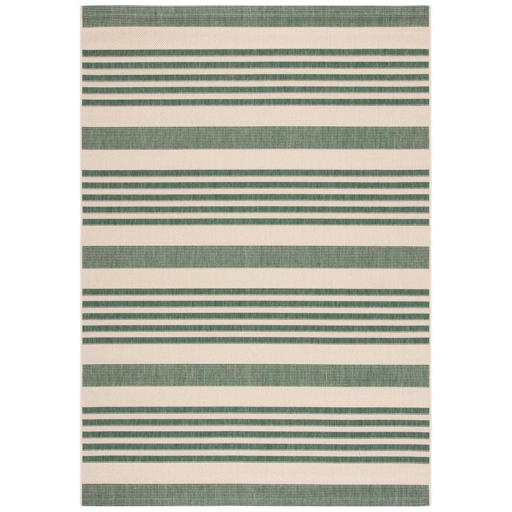SAFAVIEH Courtyard Beige/Dark Green 8 ft. x 10 ft. Striped Indoor ...