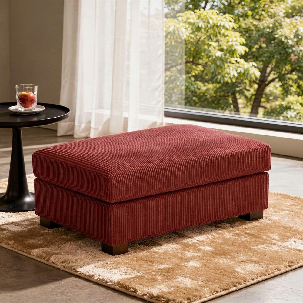 Uixe 41.5 in. Red Corduroy Fabric Rectangle Ottoman with Wood Legs FOP ...