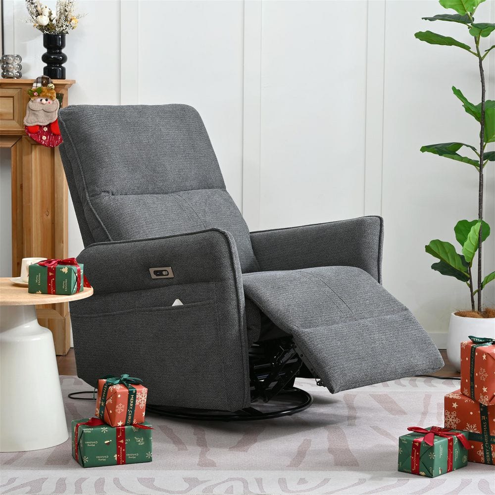 Merax Dark Gray Polyester 270° Power Rocking Swivel Glider RV Recliner ...