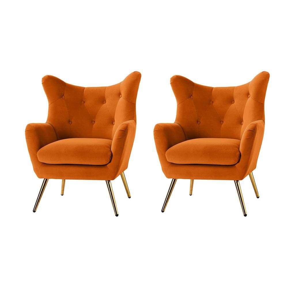 JAYDEN CREATION Jacob Orange Velvet Wingback Chair with Tufted Cushions ...