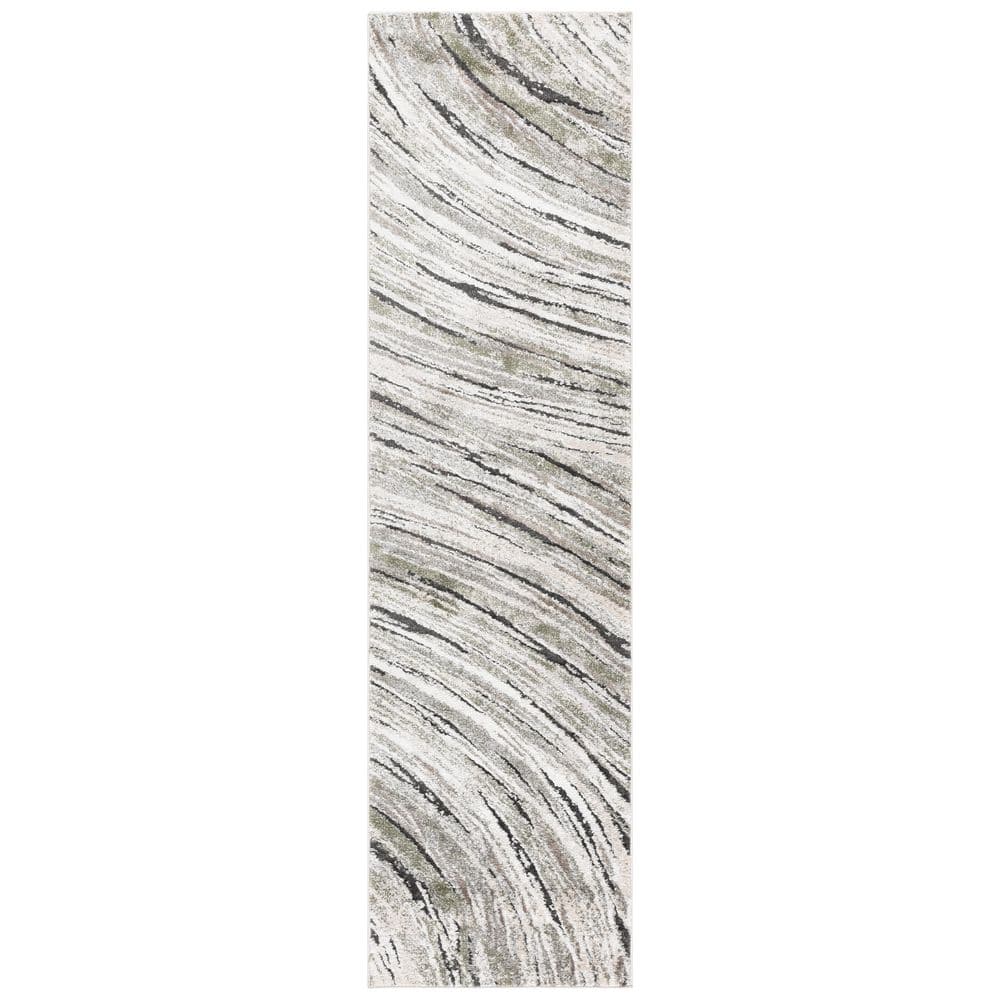 SAFAVIEH Opal 2 ft. x 9 ft. Green/Gray Ivory Abstract Swirl Runner Rug ...