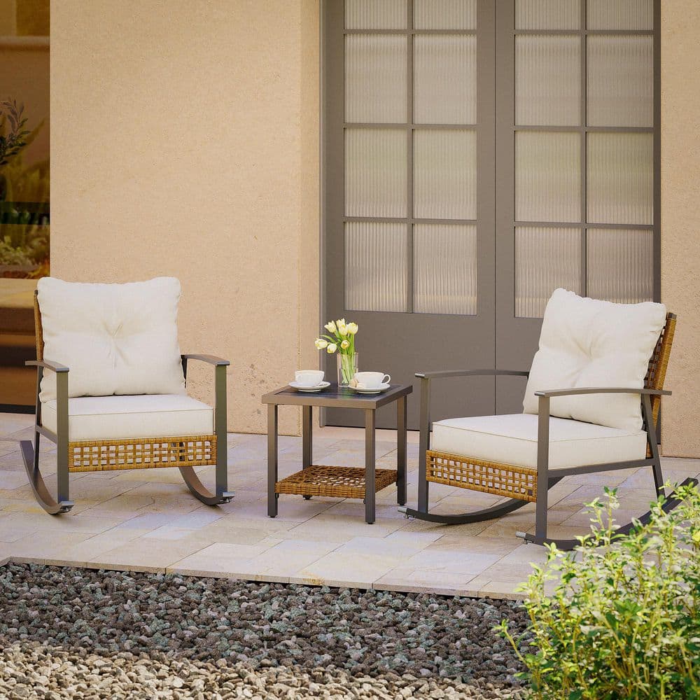 Yardgrace 3-Piece Metal Rocking Bistro Outdoor Patio Conversation Set ...