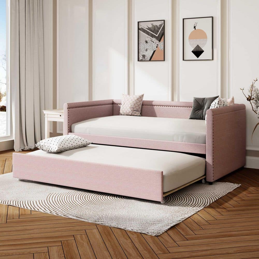 Polibi Pink Twin Size Daybed with Trundle for Guest Room RS519-616171P ...