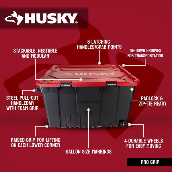Husky 170 Gal. Pro Grip Storage Tote in Black with Red Lid 999-170G ...