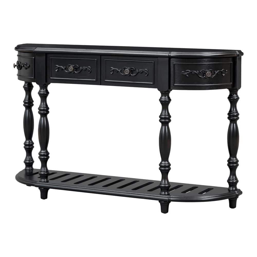 Tatahance 52 in. L Black Half-Moon Wood Curved Console Table with 4 ...