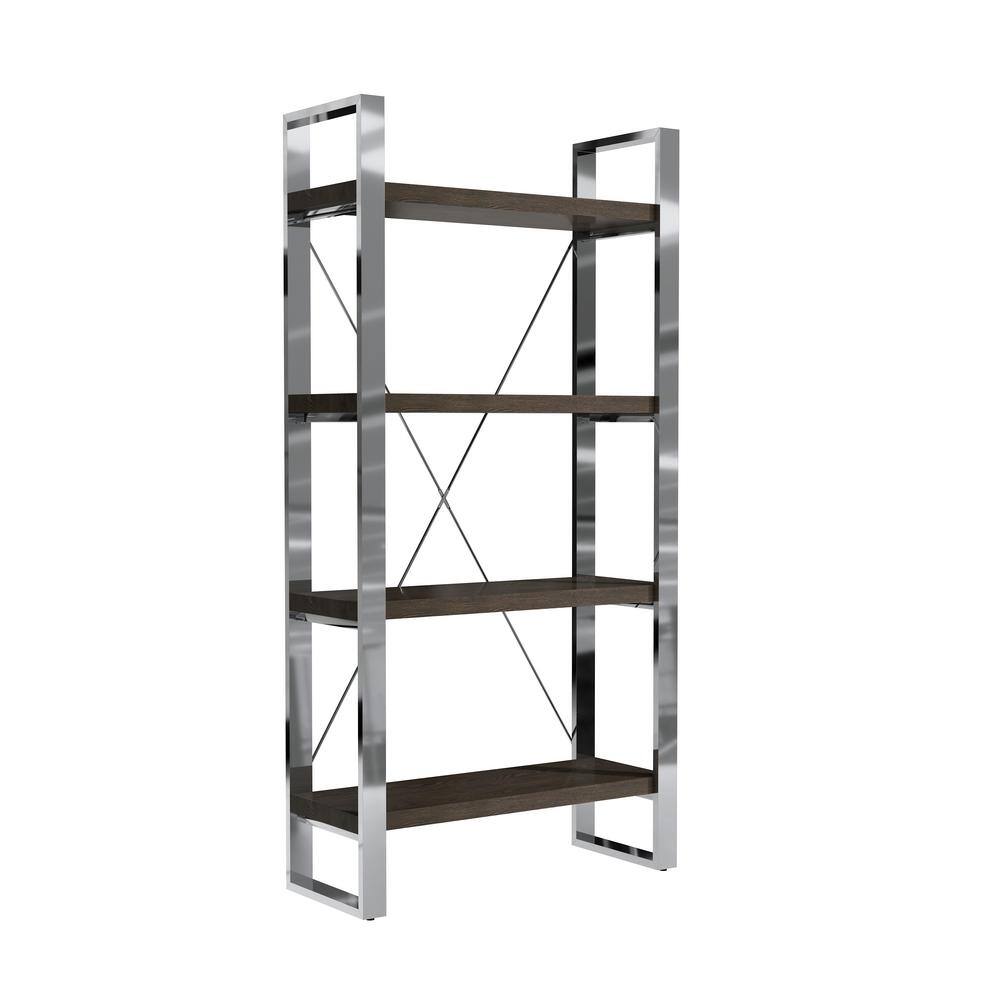 Clihome 70 in. Tall Silver Metal 4-Shelf Bookcase Storage Rack ...