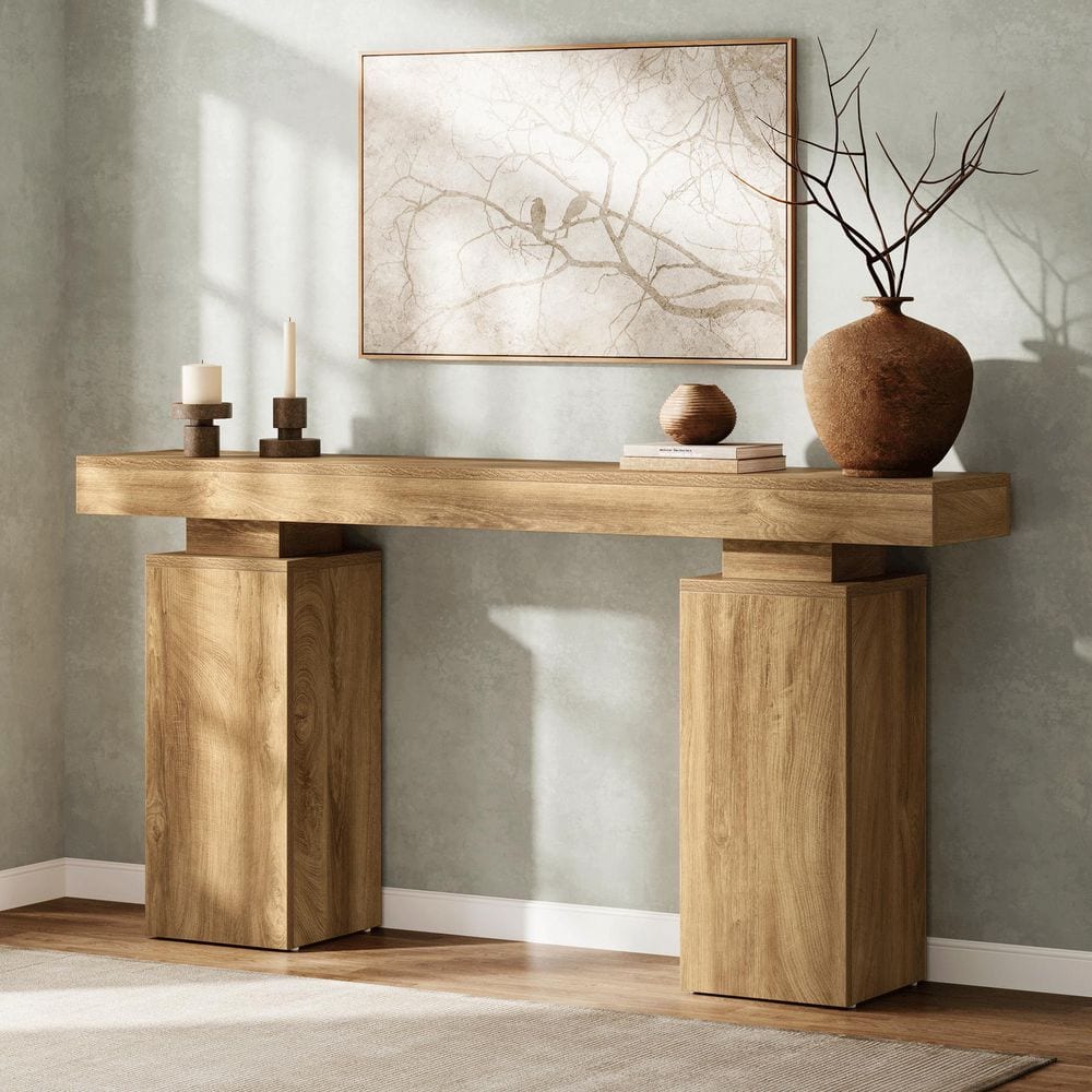 BYBLIGHT Turrella 63 in. Light Brown Console Tables, Rectangle Wood ...