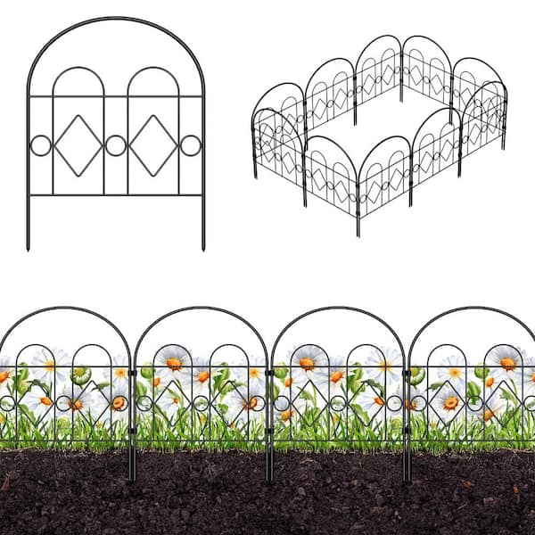 Oumilen Black Metal Decorative Garden Fence, No Dig Animal Barrier ...