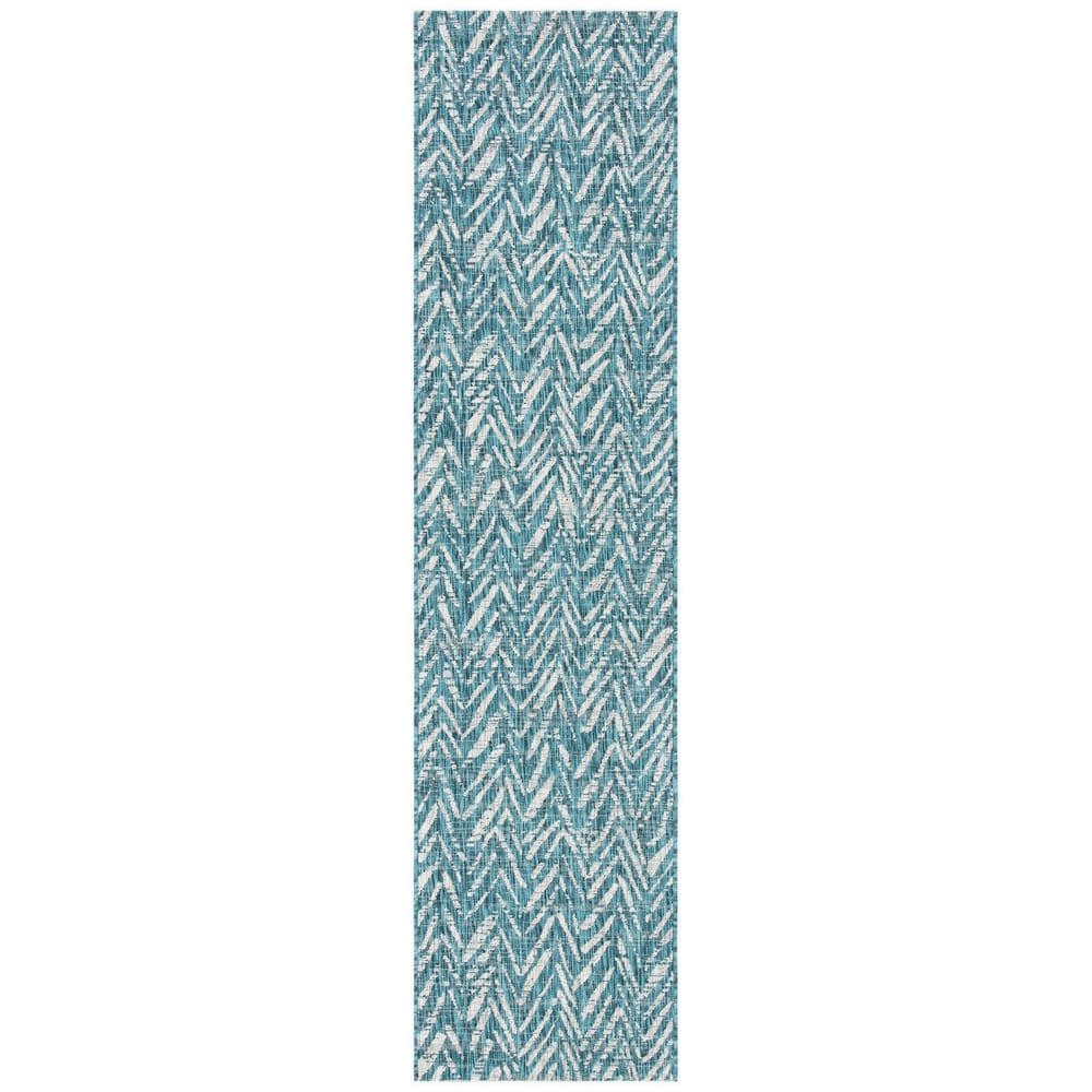 SAFAVIEH Courtyard Blue/Gray 2 ft. x 11 ft. Distressed Chevron Indoor ...
