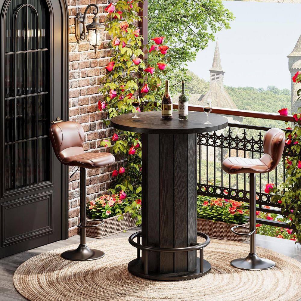 BYBLIGHT Kearsten 39.4 in. H Black Round Bar Table, Bistro Pub Table ...
