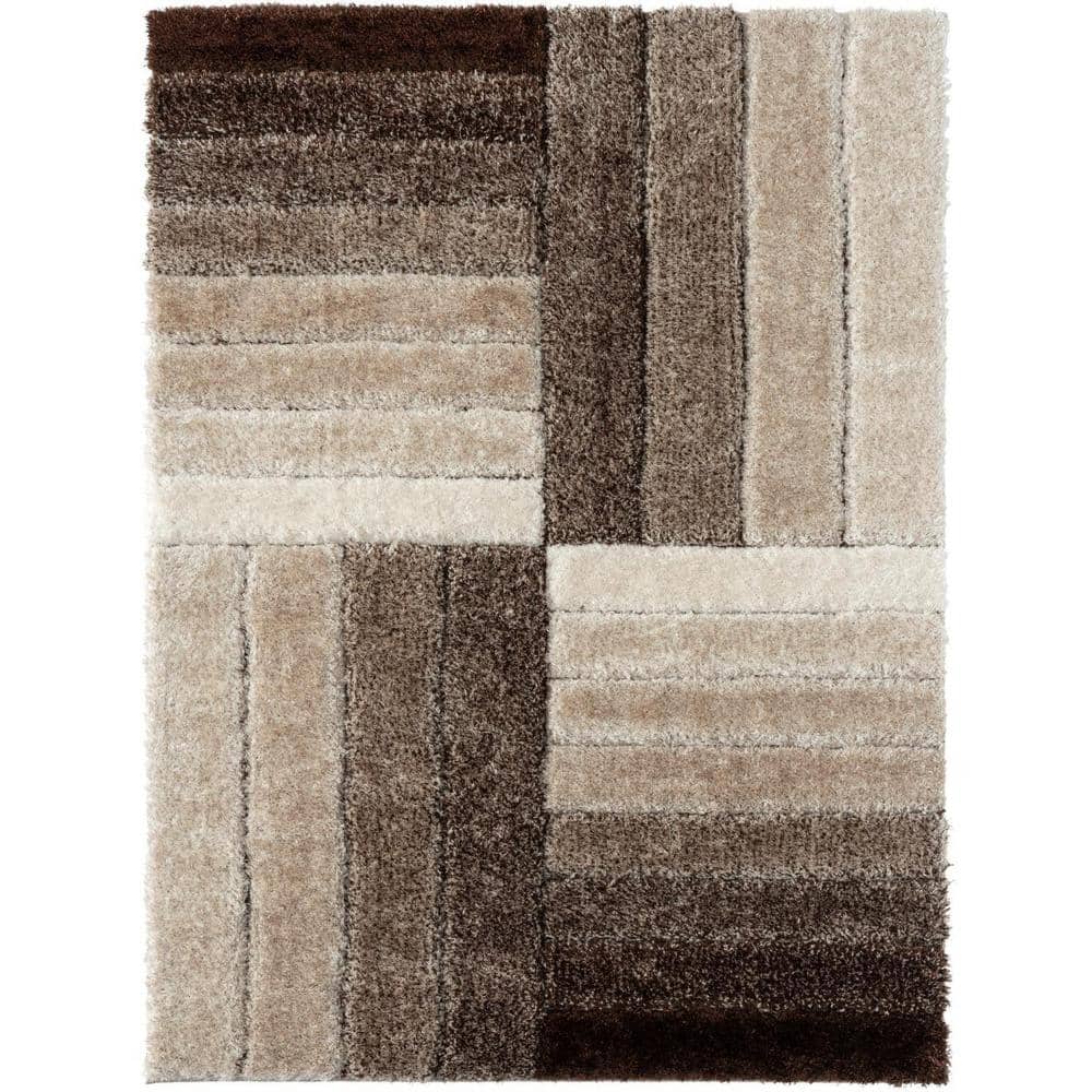 LUXE WEAVERS Lantanas Collection Brown 8 ft. x 10 ft. Shag Geometric ...