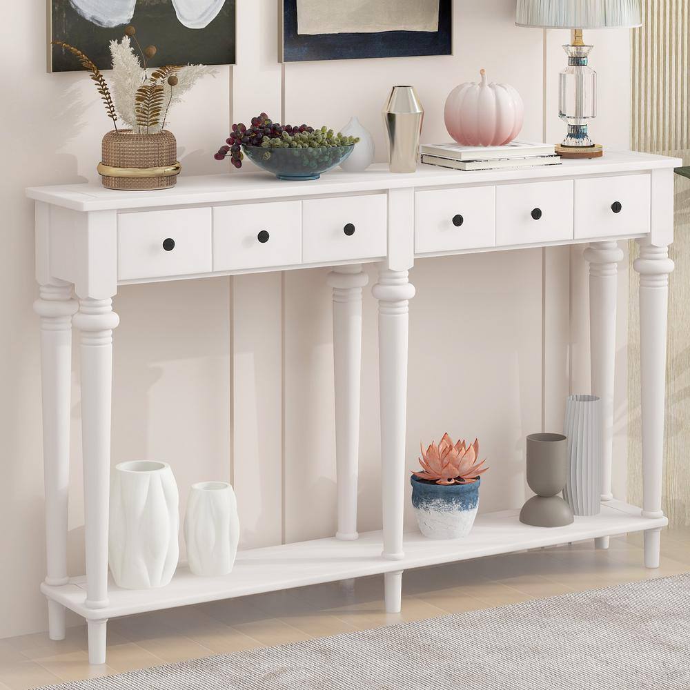 Qualler 59.8 in. White Rectangle MDF Console Table with 4-Drawers and ...