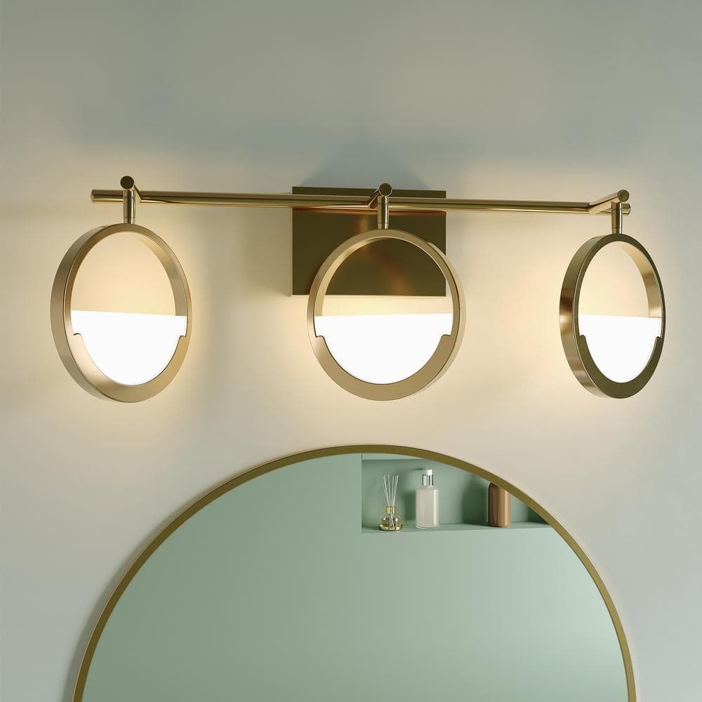 ExBrite Merrin 24.5 in. 3 Lights Golden LED Bathroom Vanity Light with ...