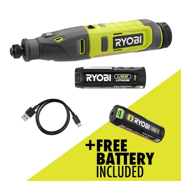 RYOBI USB Lithium Rotary Tool Kit with USB Lithium 2.0 Ah Lithium ...