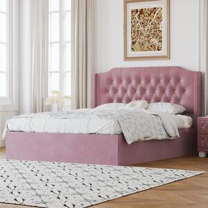 Harper & Bright Designs Pink Wood Frame Queen Storage Bed Velvet ...
