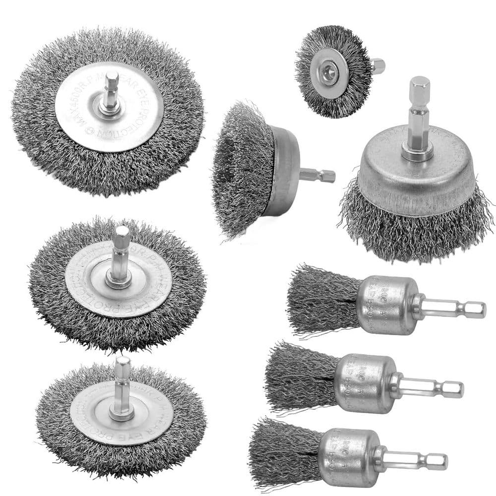 Wire Brush Set for Drill 9Pcs Coarse Crimped Carbon Steel Abrasive ...
