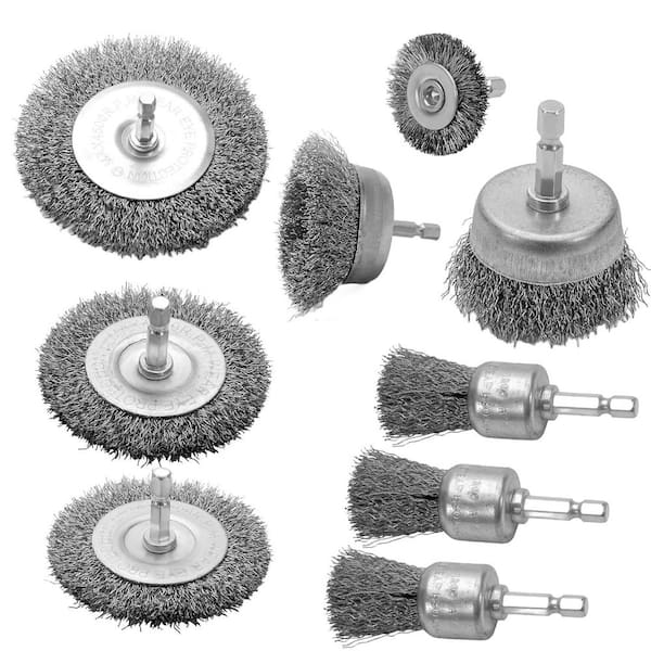 Wire Brush Set for Drill 9Pcs Coarse Crimped Carbon Steel Abrasive ...