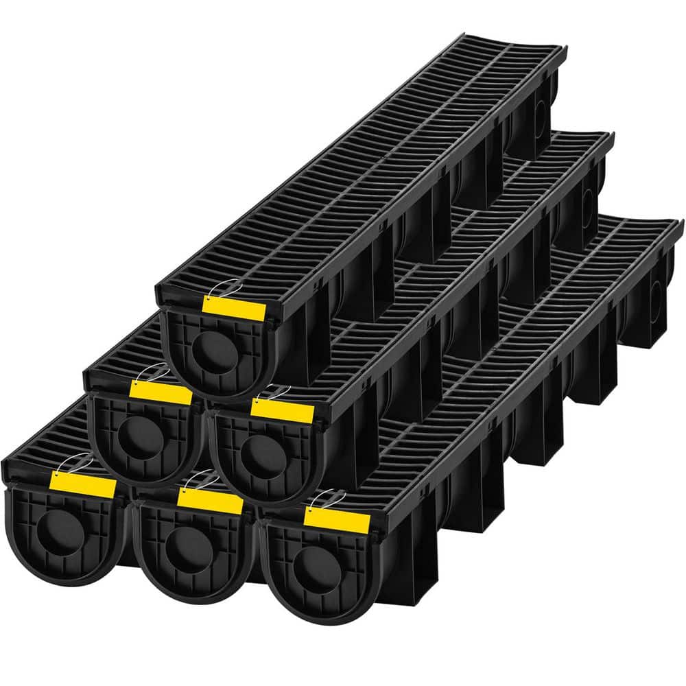 SKYSHALO Trench Drain System, Plastic Grate, 5.9 x 5.1 x 39.4in. HDPE ...