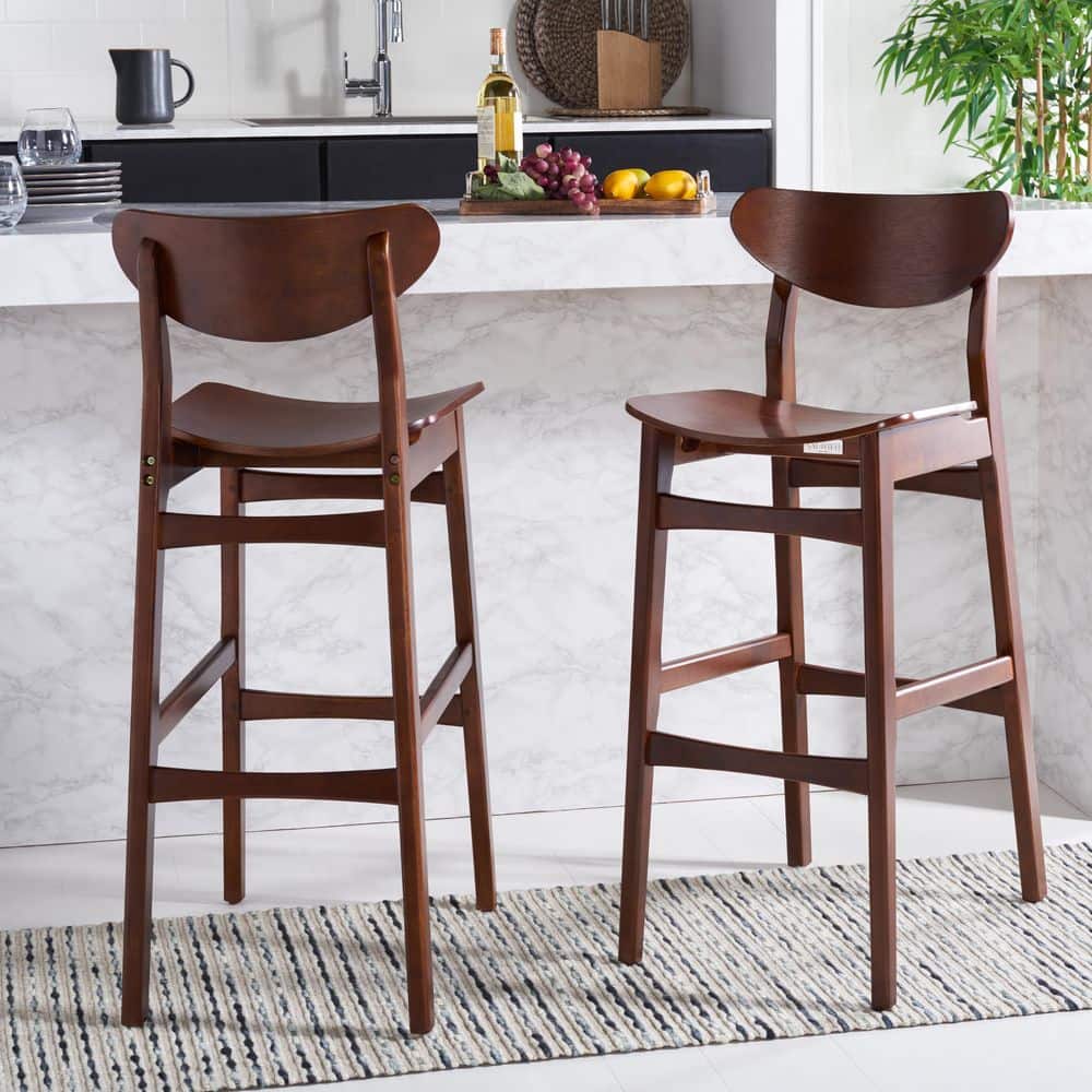 SAFAVIEH Thaxton Walnut Wood Bar Stool (Set of 2) BST1500D-SET2 - The ...