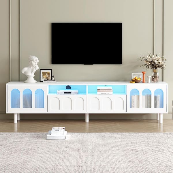 Clihome White TV Stand with LED Light Strip for TVs Up to 80 in. CL ...