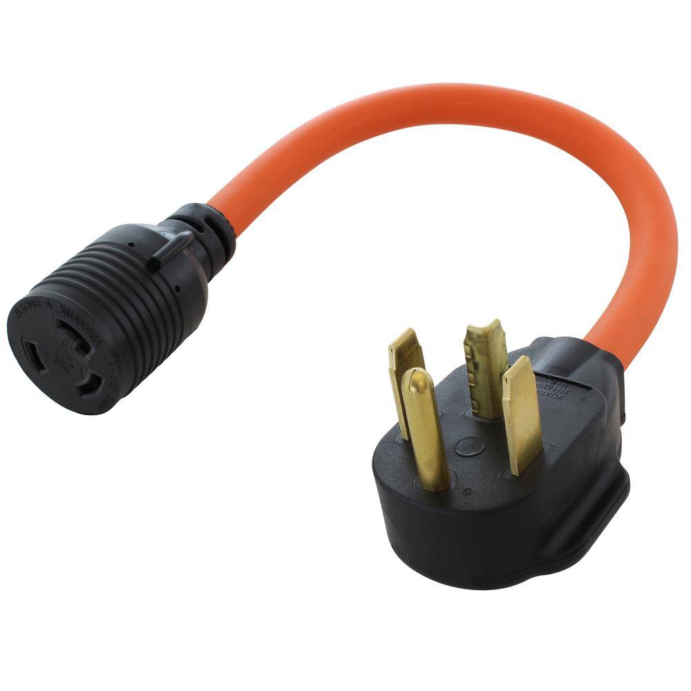 AC WORKS 1.5 ft. 14P to 30P 4-Prong Dryer Plug to L6-30R 3-Prong 30 Amp ...