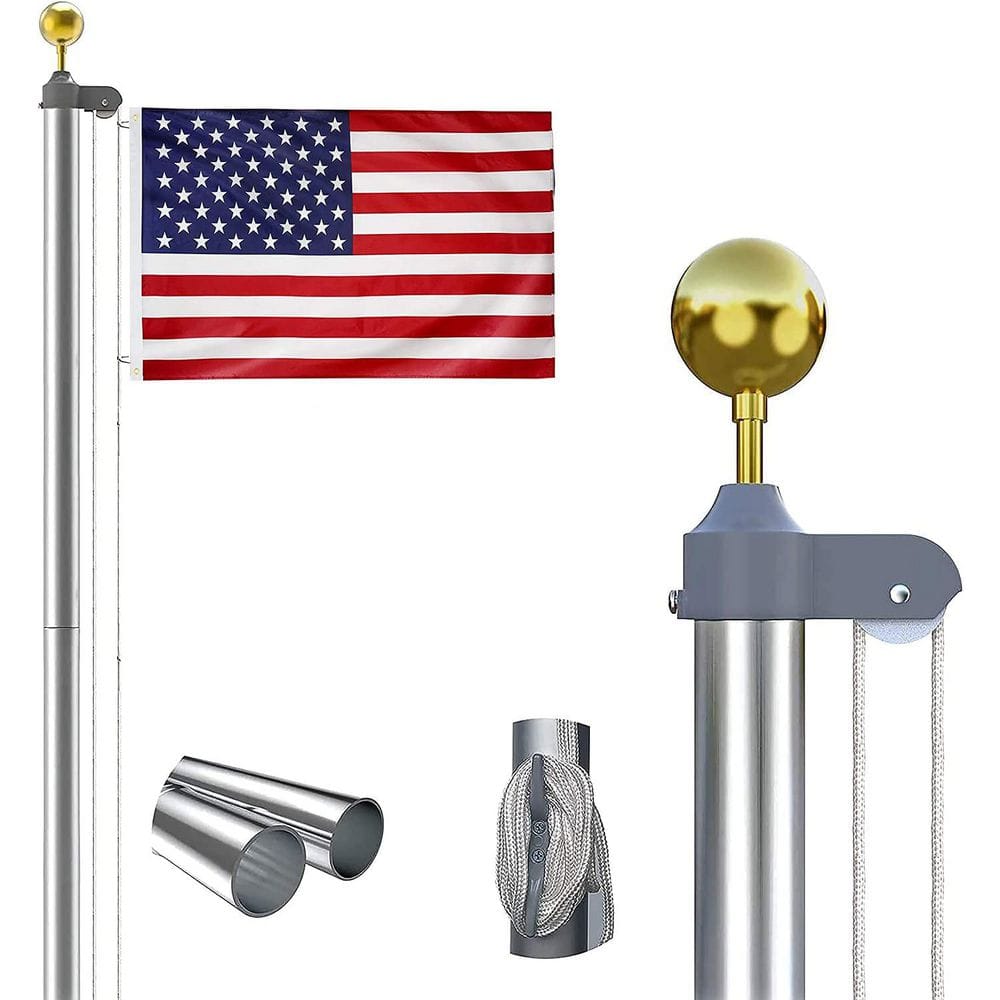 20 ft. x 3-1/2 ft. Silver Aluminum Telescopic Flag Pole with 3' x 5 ...