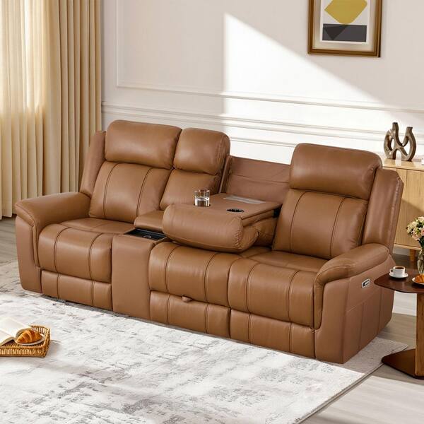 Spruce & Spring Philip 102.36 in. Rolled Arm 3-Piece Genuine Leather ...