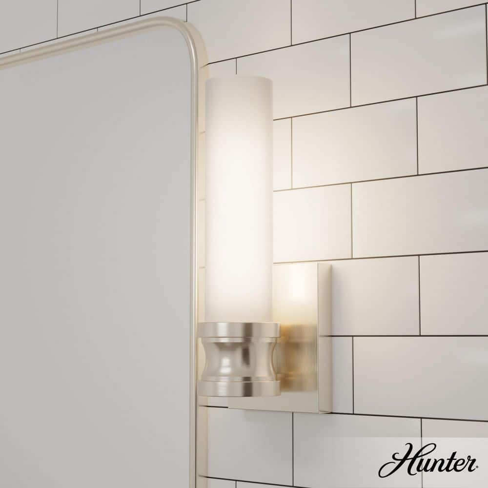Hunter Lenlock 1-Light Brushed Nickel Wall Sconce with Cased White ...