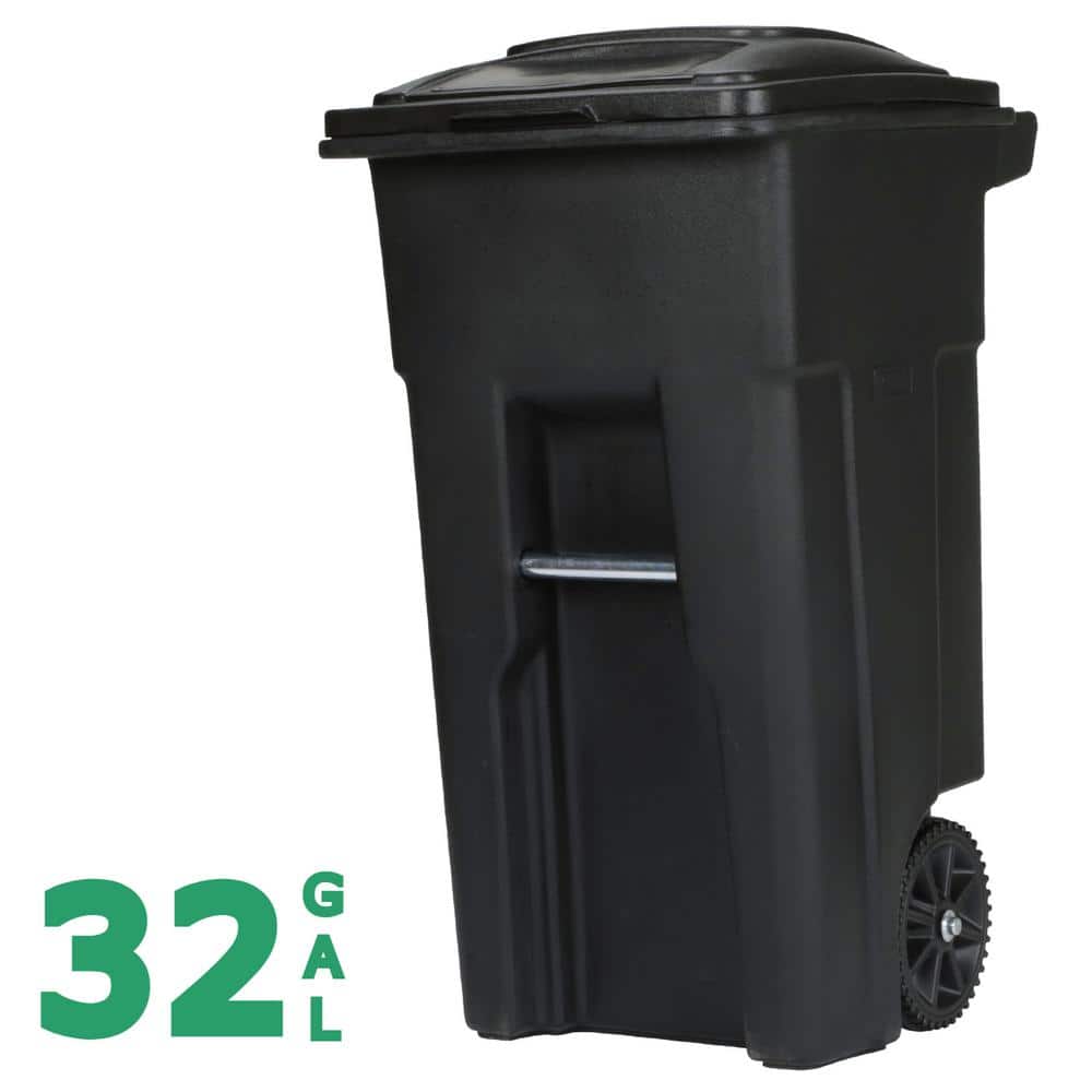 Toter 32 Gallon Black Rolling Outdoor Garbage/Trash Can with Wheels and ...