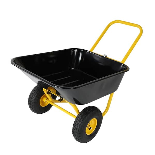 2 cu. ft. Yellow 2-Wheel Steel Wagon Garden Cart with 10 in. Pneumatic ...