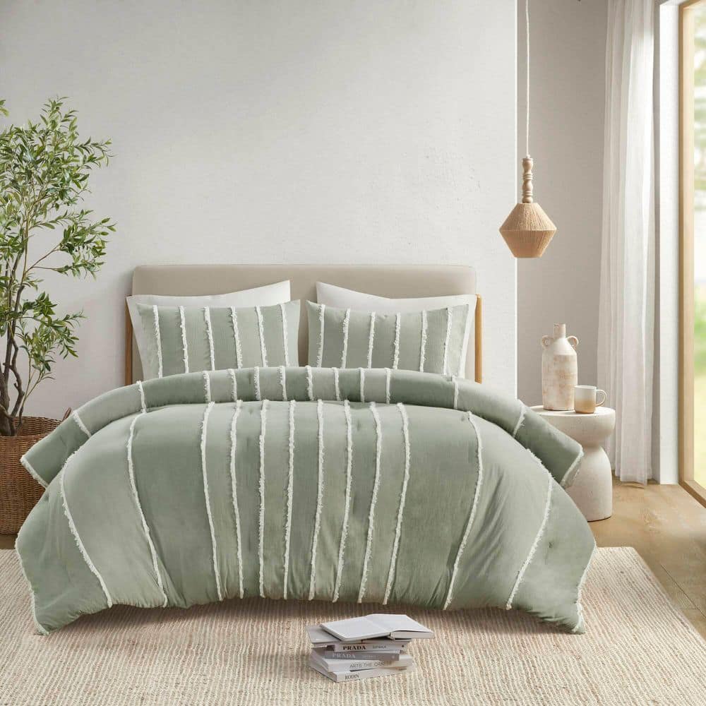 INK+IVY Shay 3-Piece Sage Cotton Full/Queen Comforter Set II10-1320 ...