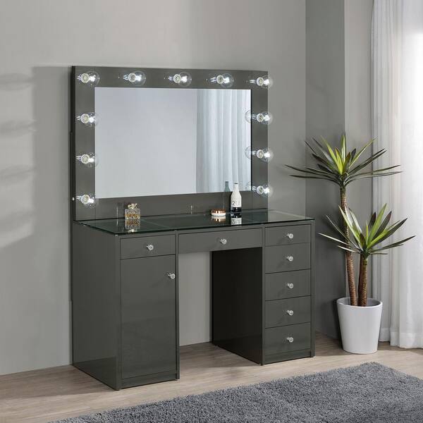 Coaster Acena 7 Drawer Vanity Set with Lighting Grey High Gloss