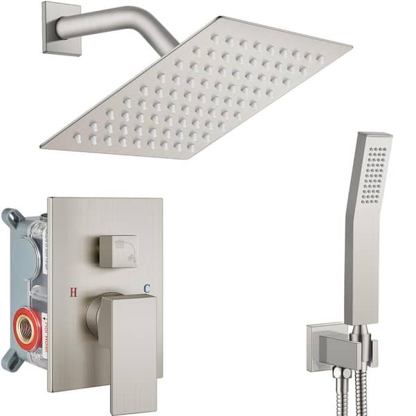 1-Handle Wall Mount Shower Trim Kit in Brushed Nickel with Hand Shower ...