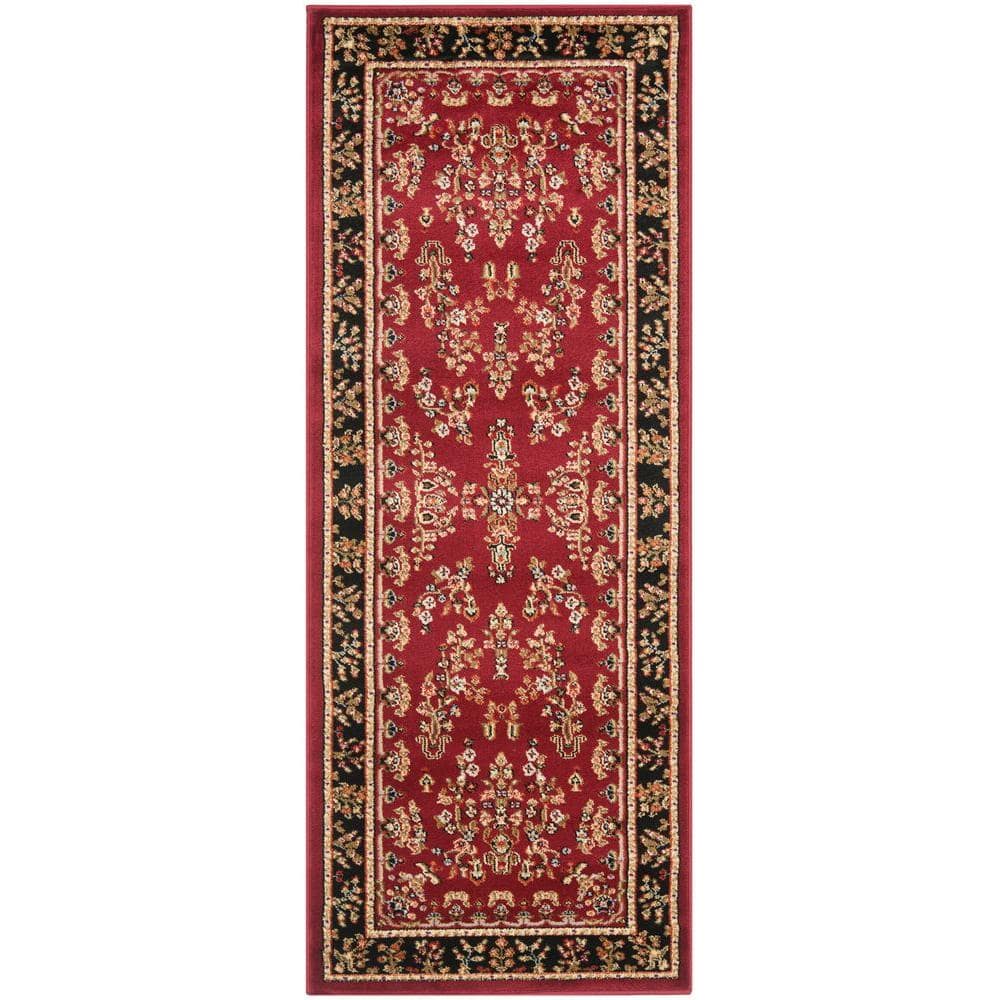 SAFAVIEH Lyndhurst Red/Black 2 ft. x 14 ft. Border Antique Floral ...