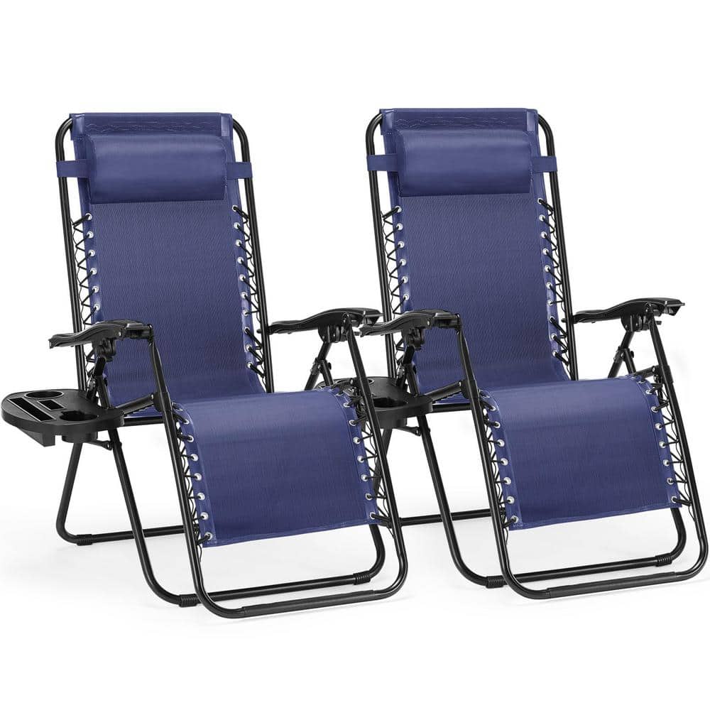 Phewnyzo 24 in. W Alloy Steel Outdoor Folding Lounge Chair with Cup ...