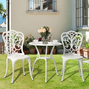 White 3-Piece Cast Aluminum Outdoor Bistro Set for Park Yard Front ...