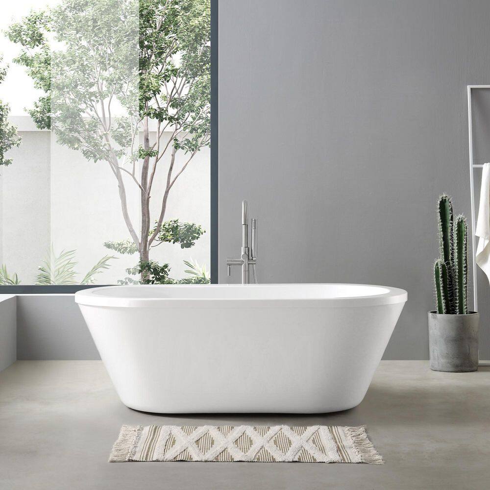 Schon Colton 63 in. Acrylic Freestanding Flatbottom Bathtub in White ...