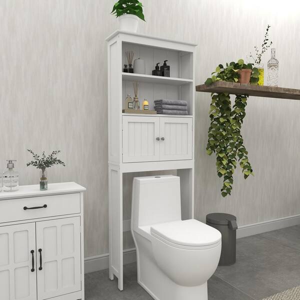 25.98 in. W x 9.05 in. D x 69.92 in. H White Wood Linen Cabinet with Over the toilet Cabinet Open Shelves and 2 Doors YX 9 The Home Depot