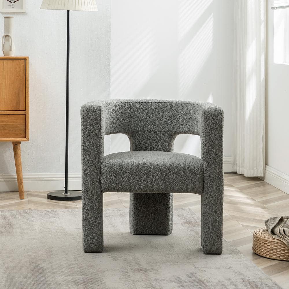 KINWELL Light Gray 28 in. Wide Boucle Upholstered Square Arm Chair ...