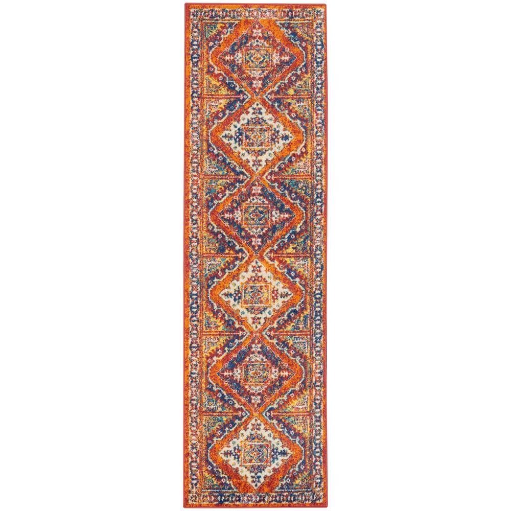 Nourison Allur Orange Multicolor 2 ft. x 8 ft. Border Transitional ...