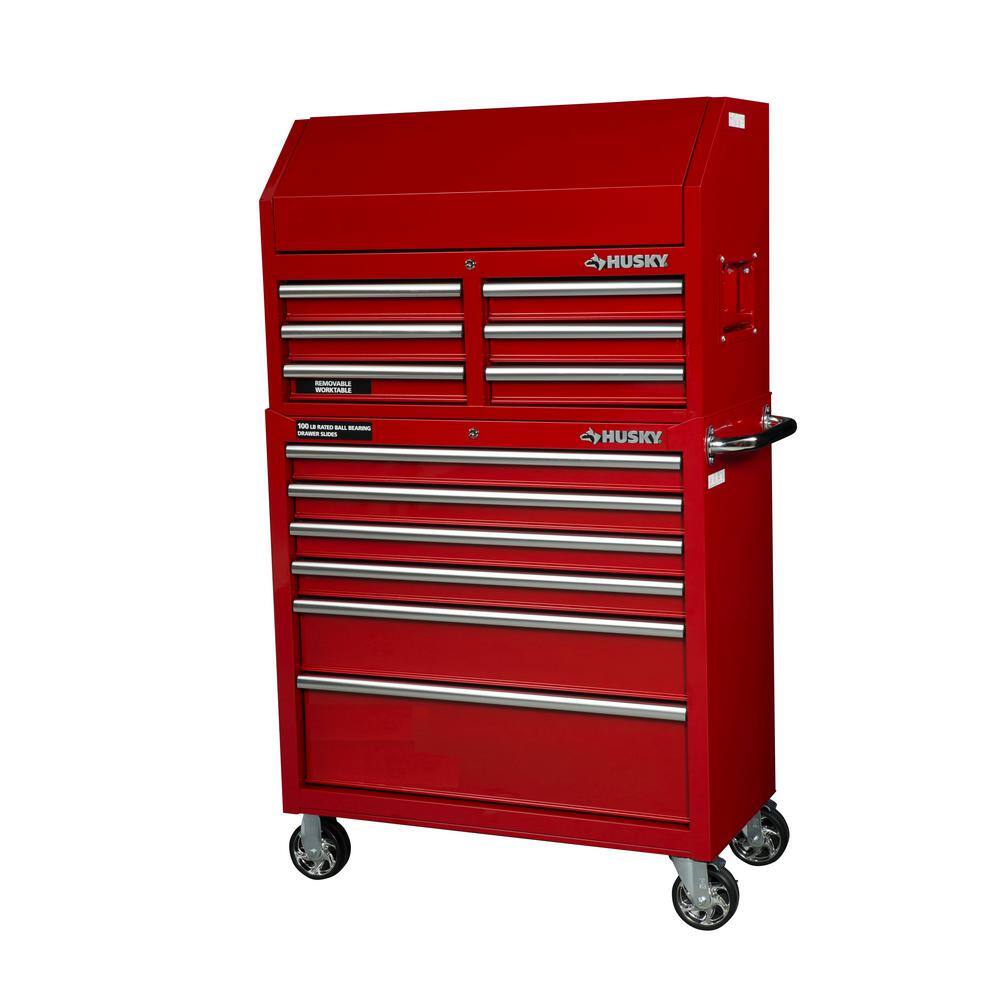 Husky 36 In W 12 Drawer Gloss Red Combination Tool Chest And Cabinet