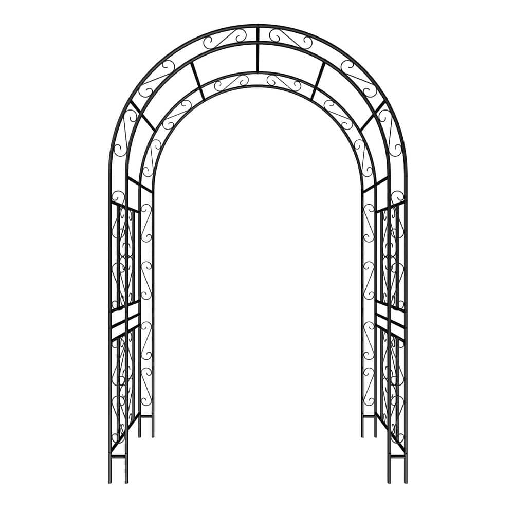 90.55 in. x 59 in. Black Metal Garden Arch Trellis-Flat Top Arbor for ...