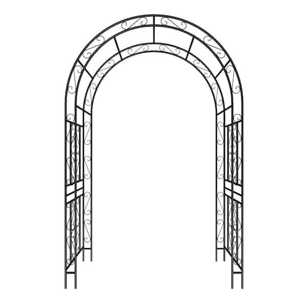 90.55 in. x 59 in. Black Metal Garden Arch Trellis-Flat Top Arbor for ...