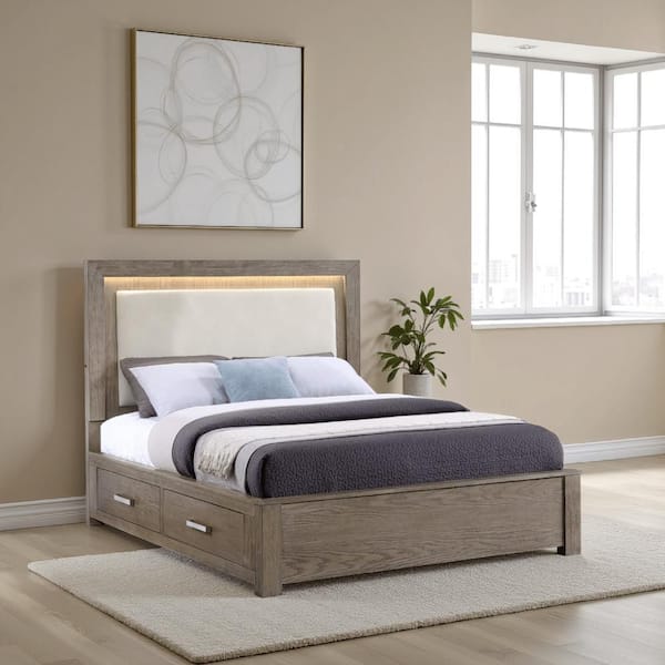 Benjara Keno Barley Brown, Beige and Chrome MDF Frame Queen Size ...