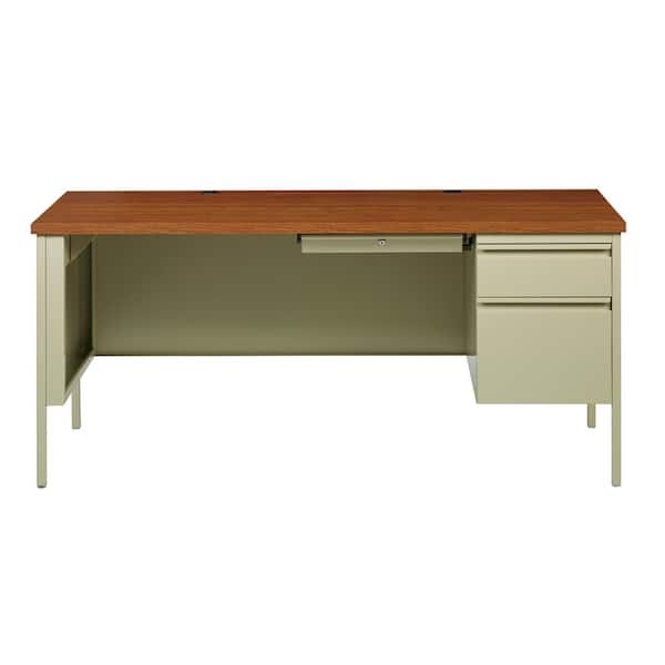 Hirsh 66 in. W x 30 in. D Rectangular Shape Putty/Oak 3-Drawer Right ...