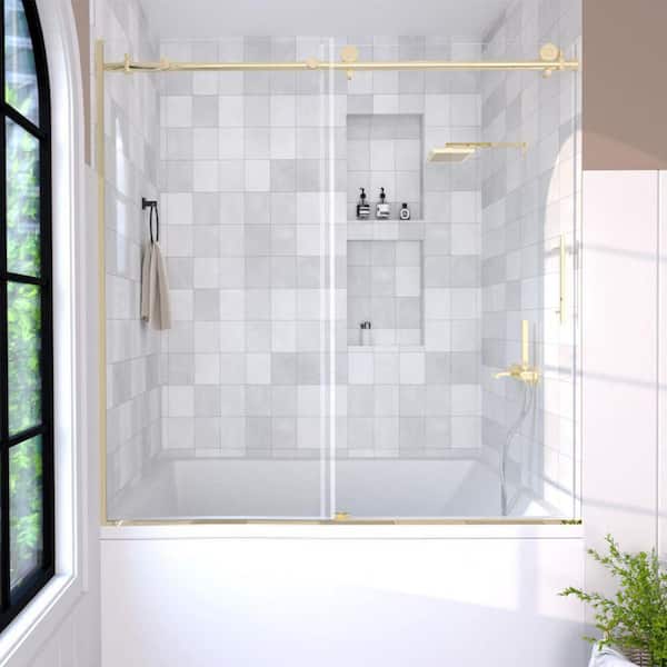 Hermitage Bath Brewo 60 in. W x 60 in. H Sliding Semi Frameless Tub ...