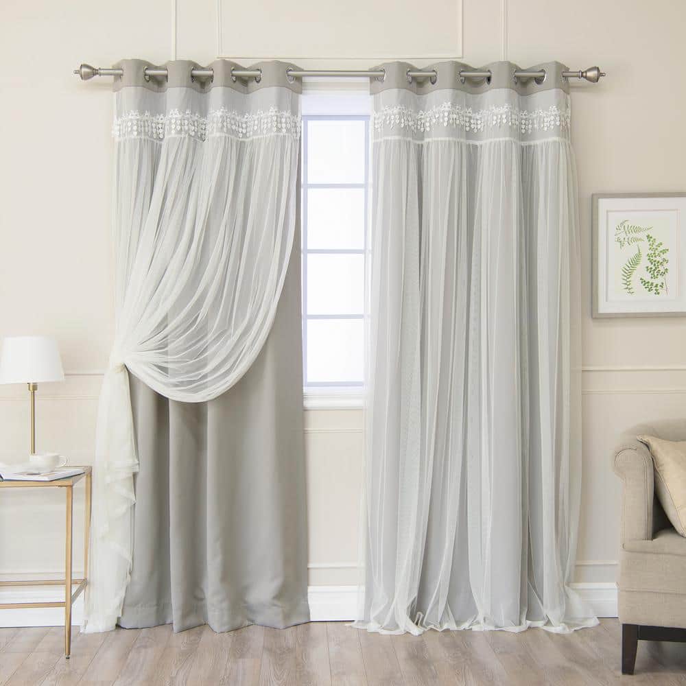 Best Home Fashion Dove Fringed Border Solid Grommet Room Darkening ...