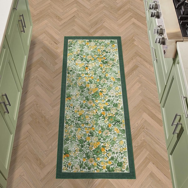 Laura Ashley Loveston Floral Chenille Green 2 ft. x 5 ft. Polyester ...