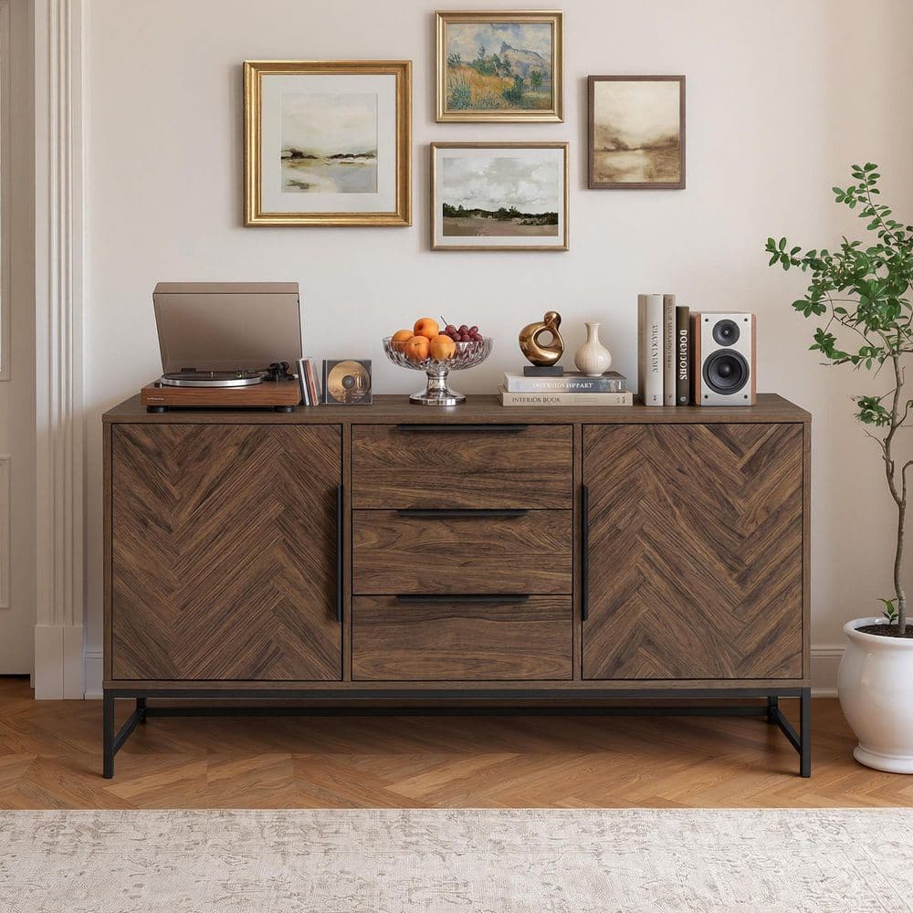 OrangeOne Modern Walnut Brown MDF Wood Buffet 63 in. W Sideboard ...
