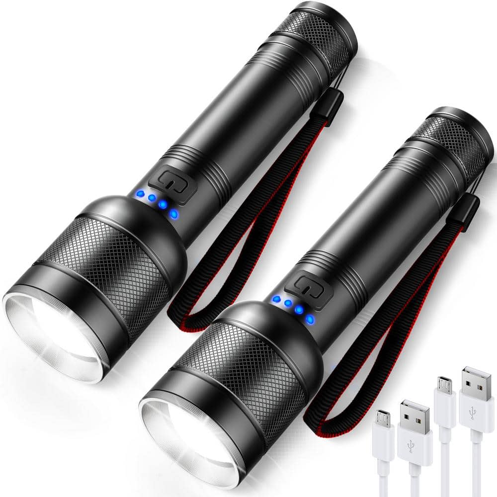 YANSUN 2000 Lumen Rechargeable LED Flashlight with Zoomable, 4 Modes ...